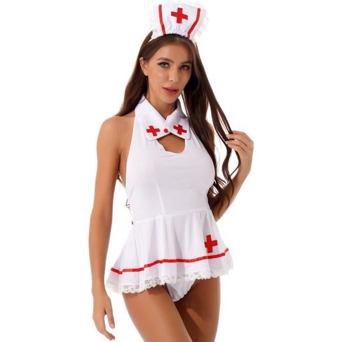 Yizyif Costume Infirmière Sexy Femme Tenue Cosplay Adulte Déguisement