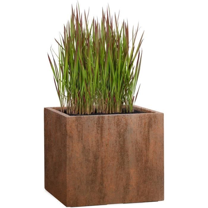 Pflanzwerk Pot de Fleur Cube Jardinière Brun Roux 23x23x23cm *Résistant ...