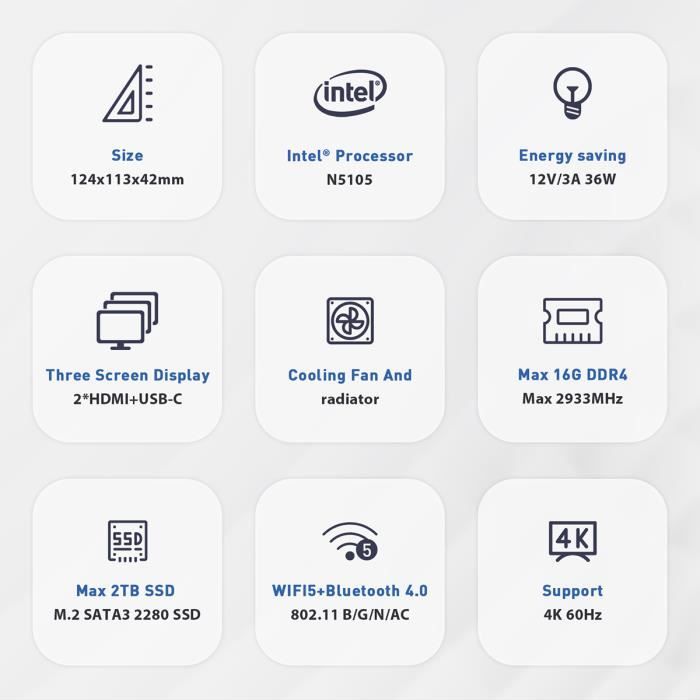 Beelink U59 Pro Mini PC 16 Go DDR4 RAM 500 Go SSD, Intel 11. Gen 4 Cores N5105 Prozessor Windows ...