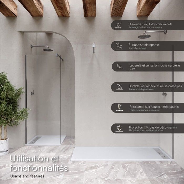 HIEMAL INOX Receveur de douche aspect pierre + bonde inox couleur ...
