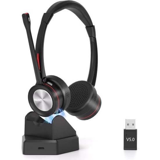 Casque Bluetooth Sans Fil, Casque Pc Avec Micro Antibruit Et Usb Dongle ...