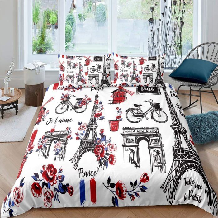 Thème Paris Housse De Couette Imprimé Tour Eiffel Parure De Lit ...