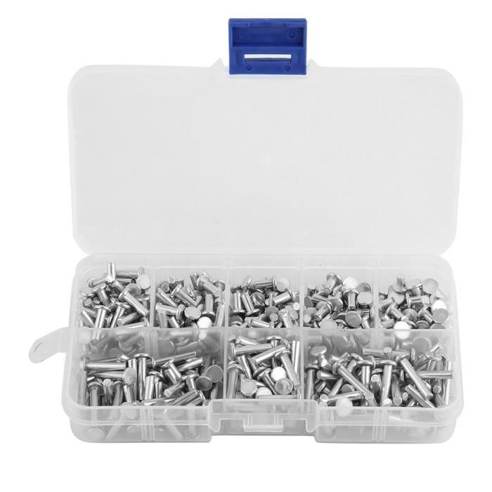 Rivets Solides, 400 pcs Rivets Aluminium Massifs à Tête Plate Multi ...