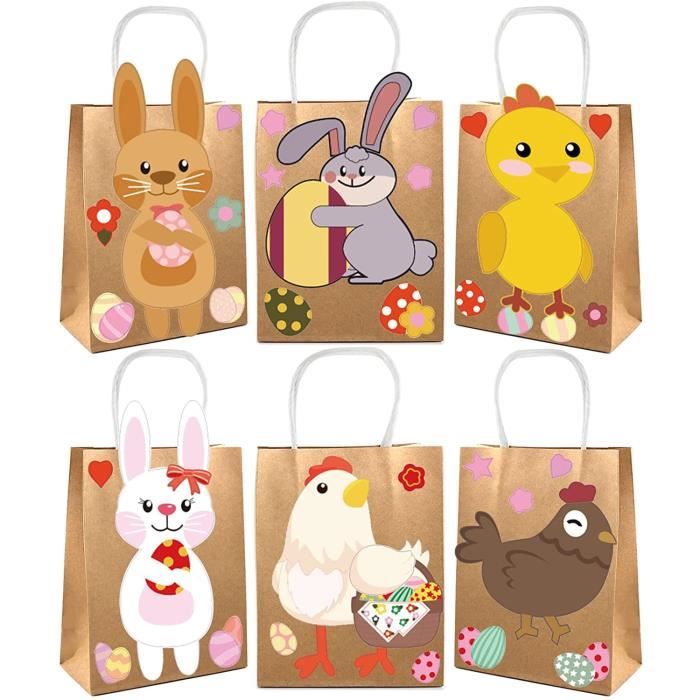 Sacs Cadeaux de Pâques,6 Papier Kraft à Remplir + 6 Autocollants de ...