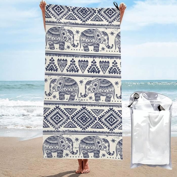 Serviette De Bain Vintage Éléphant Tribal Serviette De Plage En Microfibre Absorbante Séchage ...