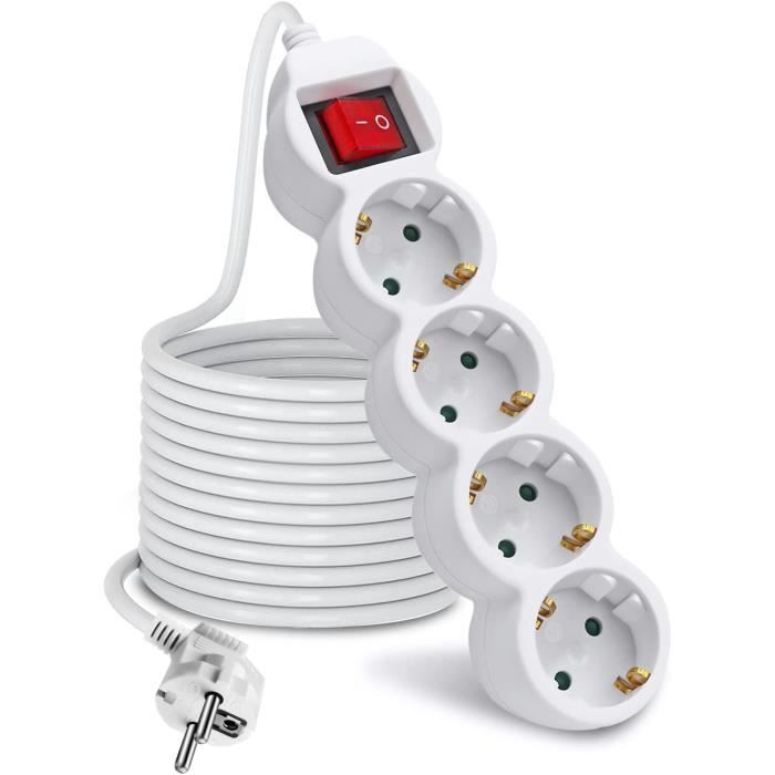 Rallonge Multiprise De 3 Mètres Avec 4 Prises Et Interrupteur Blanc ...