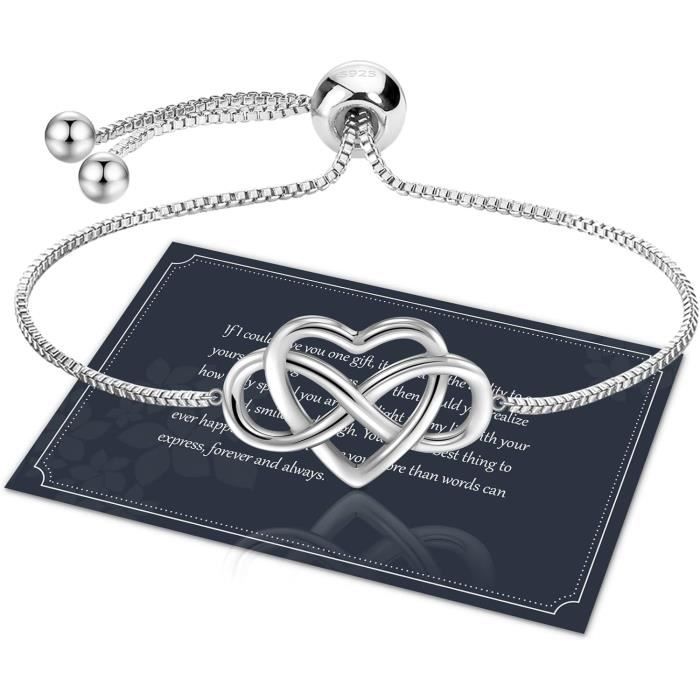 Bracelet Femme Argent 925 - J. Fée - Cœur Infini - Taille Réglable ...