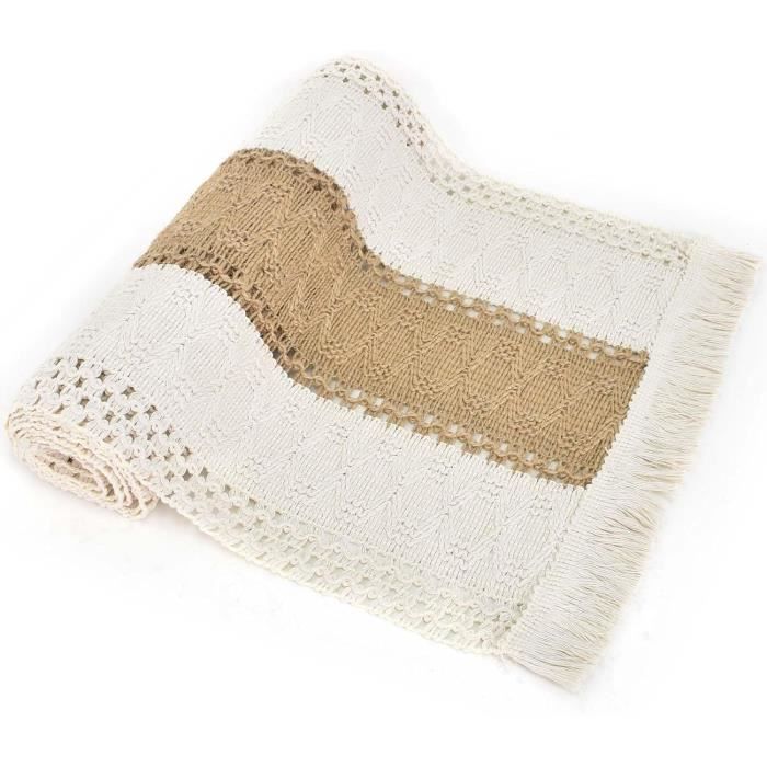 Chemin de table en macramé en coton et toile de jute - Bohème ...