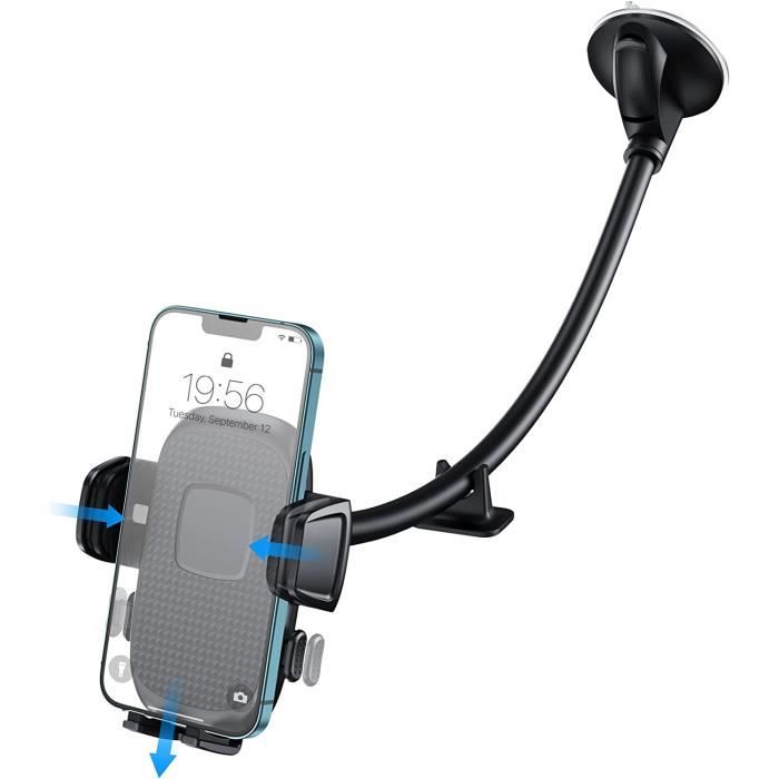 Support Téléphone Voiture Ventouse Long Bras sur Pare-Brise avec 360° Rotation améliorée Support ...