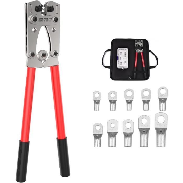 Pince à sertir pour cosses de câbles et connecteurs 6-50 mm² Pince à cosses de câble avec coupe ...