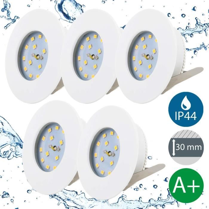 BK Licht lot de 5 spots LED encastrables salle de bain, éclairage plafond encastré, spots salle ...