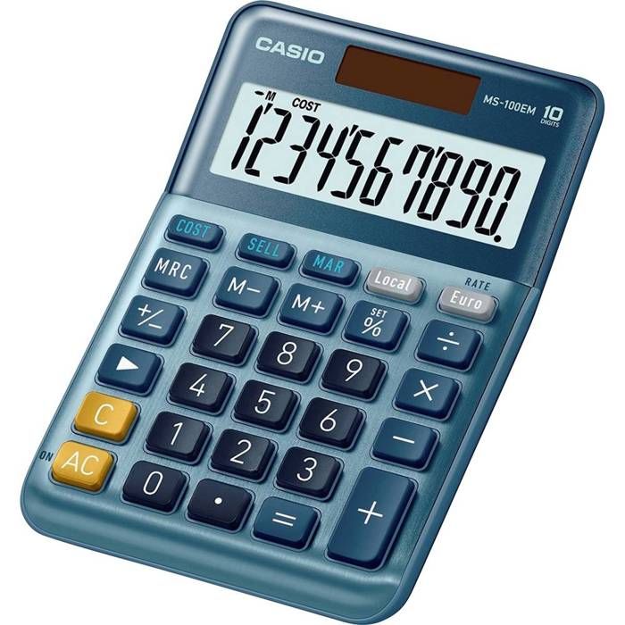 Calculatrice de bureau - Casio - MS-100-EM - Écran 10 caractères - Couleur Bleu - Alimentation ...