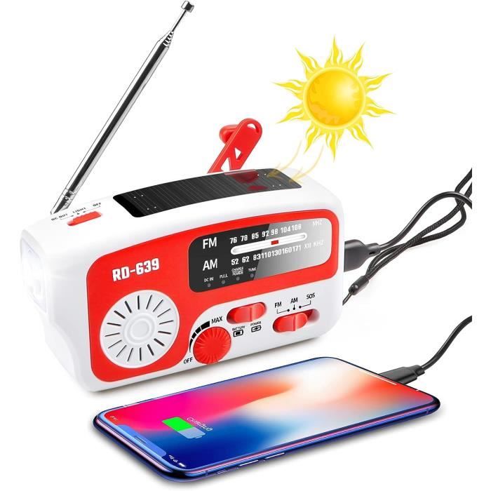 Radio Portables Dynamo D’Urgence Recharge Solaire Manivelle Batterie ...