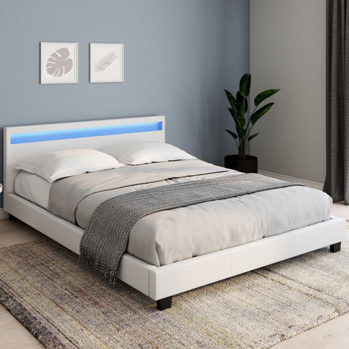 IDMARKET Lit double NEO avec tête de lit LED intégrées et sommier 160 x ...