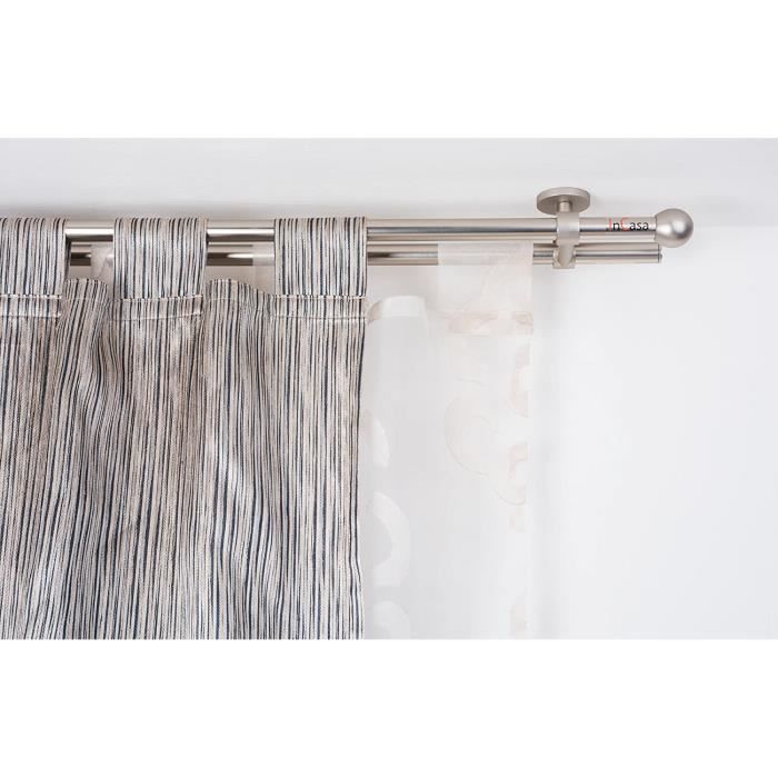 Double Tringle a rideaux O 20 mm sans anneaux, L. 260 cm. avec tappo chic en acier satine ...