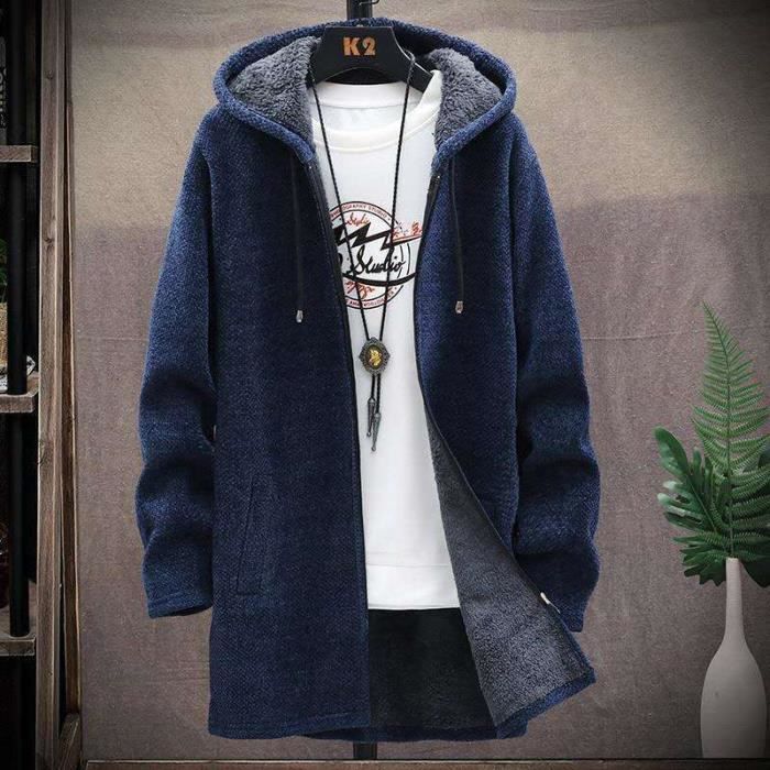 Gilet-cardigan,Cardigan Long en molleton pour homme, veste d'hiver, pull Slim à capuche, manteau ...