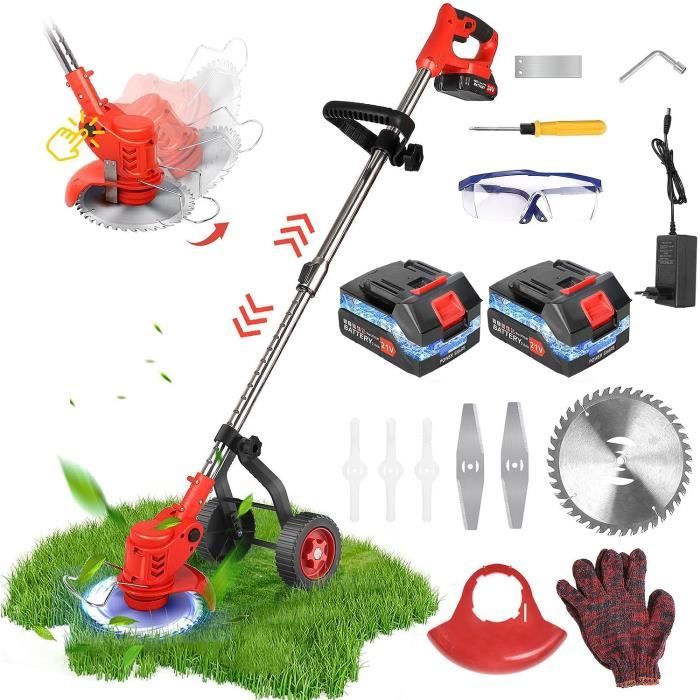 ESHUNQI Coupe Bordure sans Fil avec 2 X 21V 2.0Ah Batterie et Chargeur, Débroussailleuse à ...