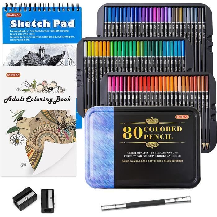 80 Crayons de Couleur Professionnels, Shuttle Art Set de Crayon de ...