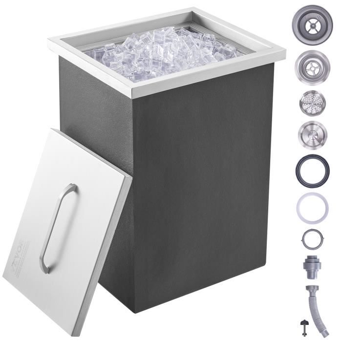 VEVOR Bac à glace encastrable 25,3 L – inox SUS304, isolation 24 h, 355 ...