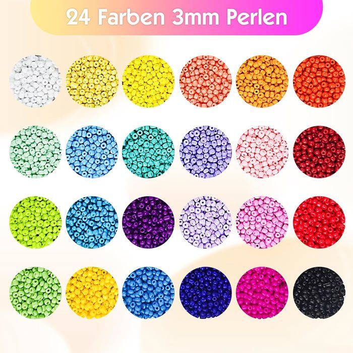 Lot de 11365 Perles de Rocaille,3mm 24 Couleurs Perles Pour Bracelet,Perles pour Bijoux Avec ...