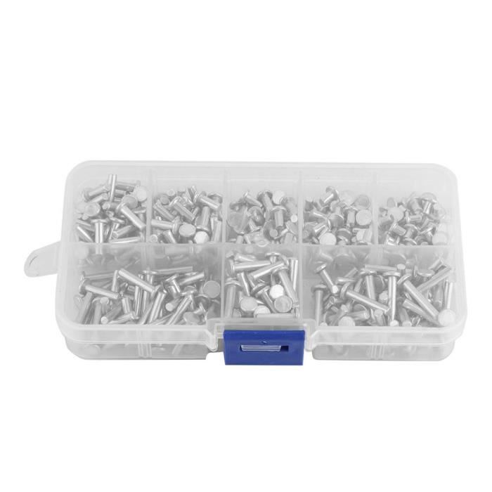 Rivets Solides, 400 pcs Rivets Aluminium Massifs à Tête Plate Multi ...