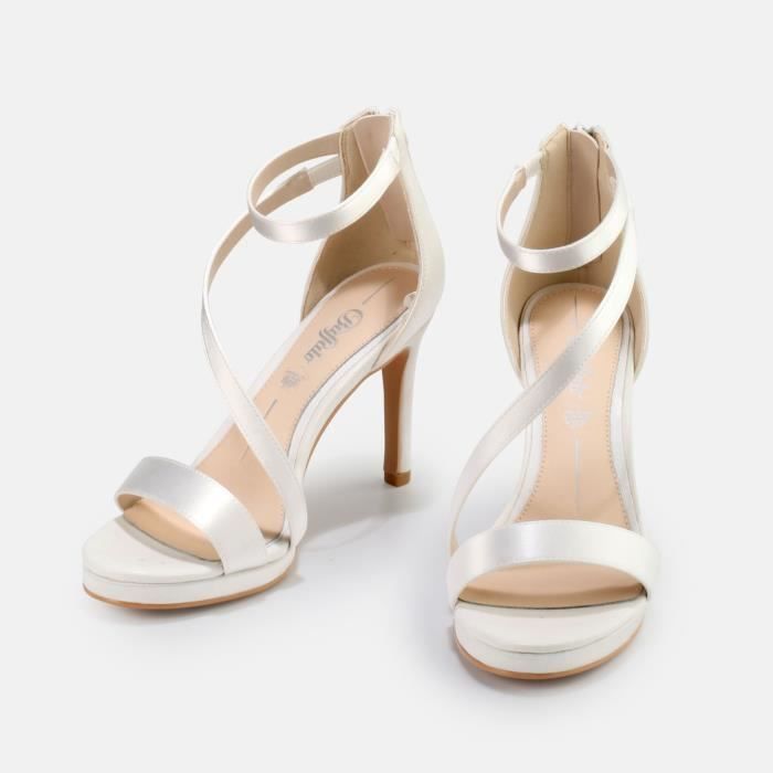 Sandales femme Buffalo Anna Lux - satin ivoire - talon fermé 9cm ...