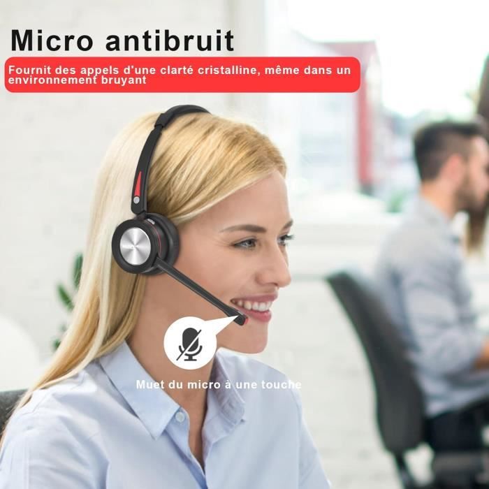 Casque Bluetooth Sans Fil, Casque Pc Avec Micro Antibruit Et Usb Dongle ...