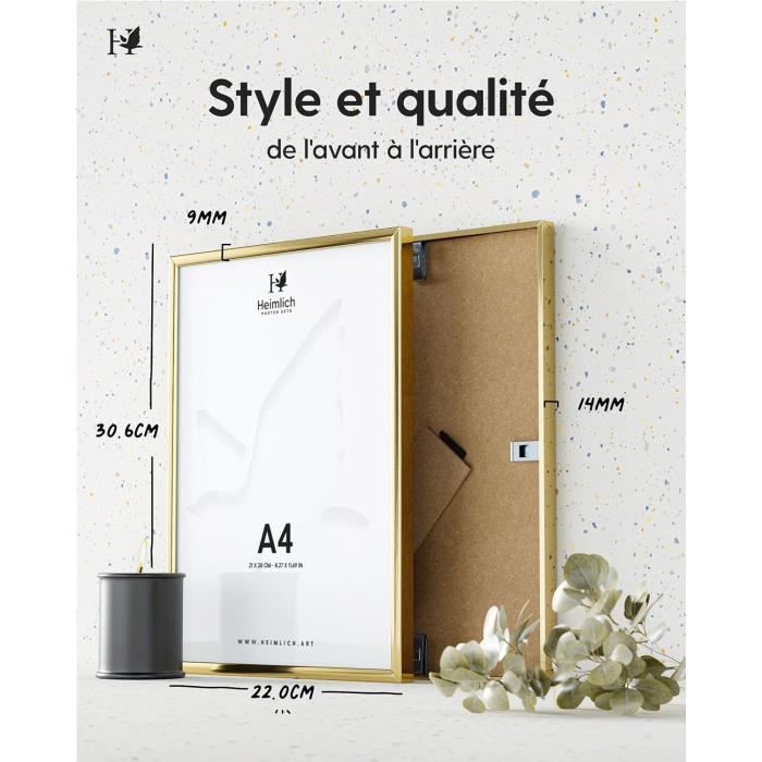 ® 2X Cadre Photo A4 Doré | Cadre À Documents 20 X 29,7 Cm | Verre Acrylique Incassable ...