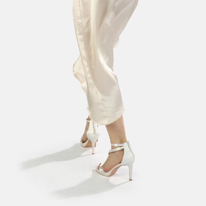 Sandales femme Buffalo Anna Lux - satin ivoire - talon fermé 9cm ...