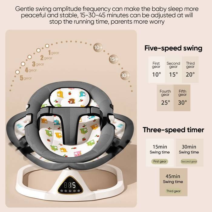 Balançoire électrique pour bébé, Bluetooth, 5 vitesses, minuterie 3 ...