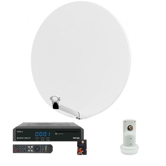 Pack HDSAT Parabole Satellite Fibre Composite Blanche 85cm + LNB Single + VEGA 3 Récepteur TV ...