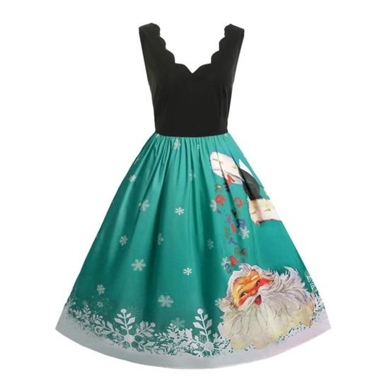 Robe évasée à motif de Père Noël sans manches pour femmes grande taille ...