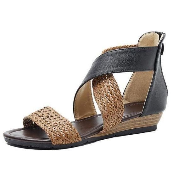 Sandale Femme Sexy Chaussures Bohémienne été Compensées Talons Noir ...