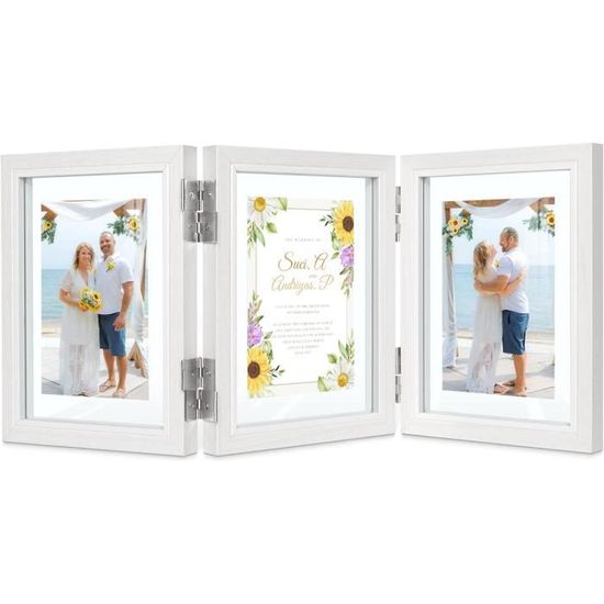 Cadre Photo Bois Multiple 13X18 3 Photos Blanc Verre Double Ou 9X13 ...