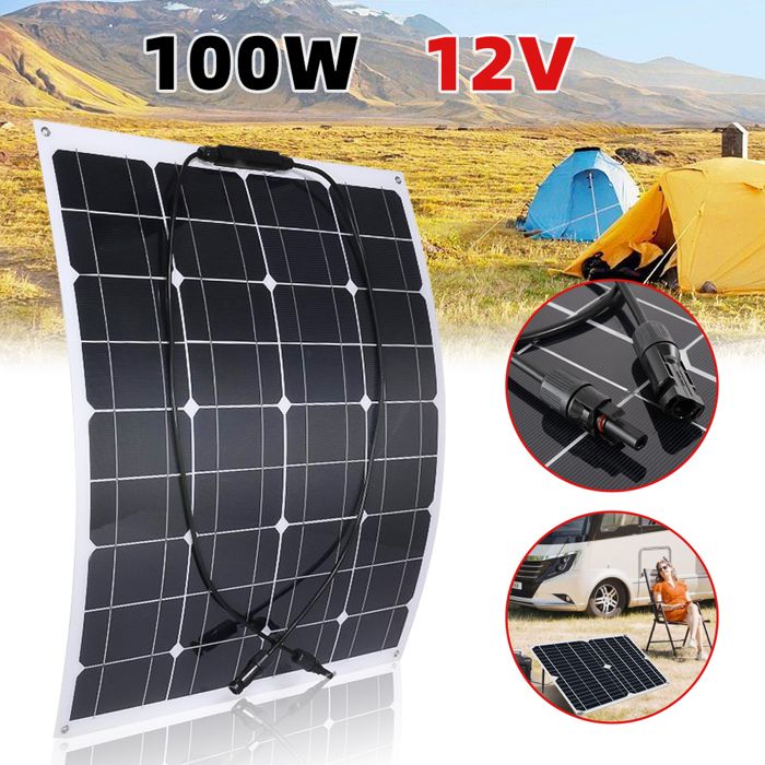 Panneau Solaire Flexible 100W Modules Solaires Panneau Photovoltaïque Monocristallin,12V Hors ...