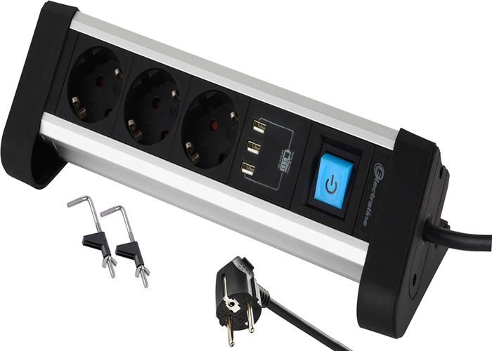 Bloc multiprise pour Table de Travail,avec 3 Prises Schuko+3 Ports USB ...