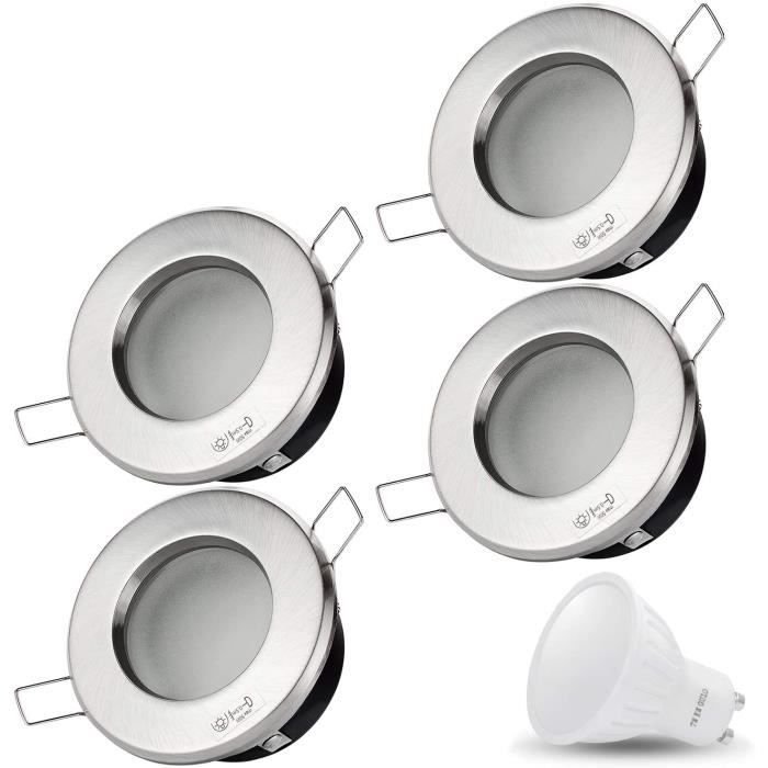XimstF Lot de 4 spots encastrables ronds IP44 230 VLED SMD 7W (560 lm) Blanc froid Pour salle de ...