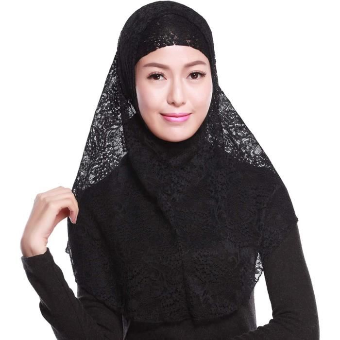 Foulard Hijab en Dentelle Voile Musulman - Noir - Femme Noir ...