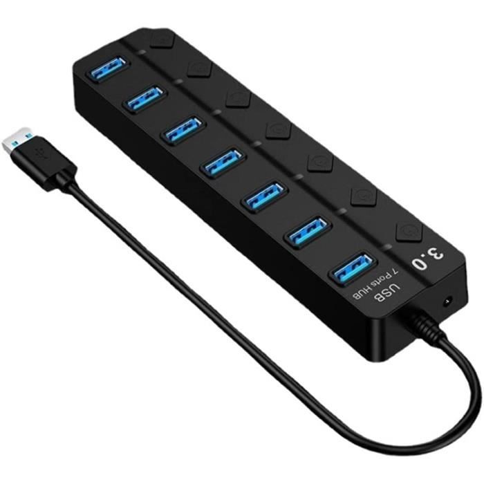 HUB USB 3.0 7 Ports, Ultra-Fin avec 7 Ports de données USB 3.0, SuperSpeed 5Gb-s, Micro USB Port ...