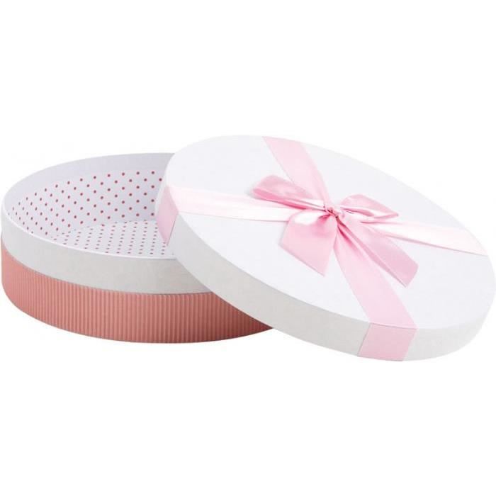 Coffret en carton rond, rose et blanc couvercle avec n?ud tissu ...