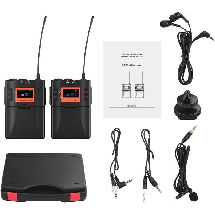 Système De Microphone Lavalier sans Fil UHF 60 Canaux Un Émetteur Un Récepteur pour Appareil ...