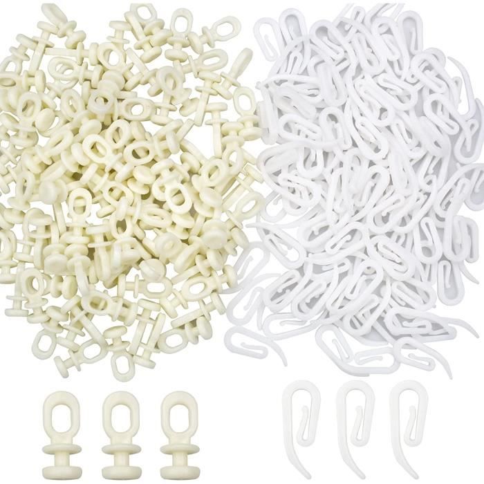 100 Pièces Crochets de Rideaux Plastique +100 Pcs Glisseur pour Rail ...