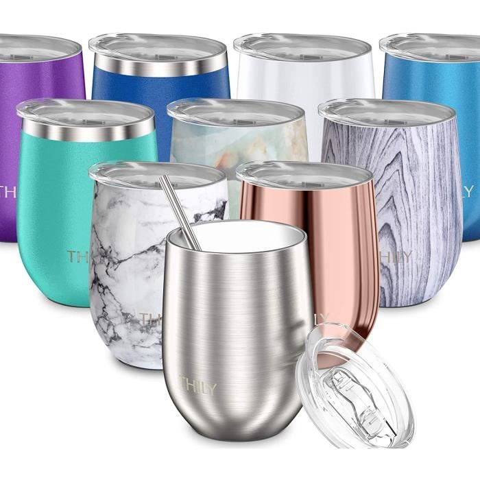 Markline verres à vin isotherme avec couvercle et paille en acier ...