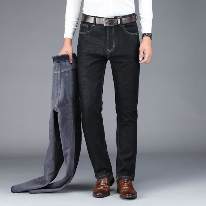 Jeans homme slim en velours avec doublure polaire - LEOCLOTHO - Noir ...