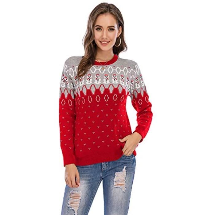 Pull Chandail HBBHJ Pull de Noël renne enneigé à manches longues col ...