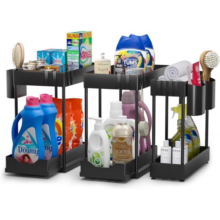 Rangement Sous Evier Cuisine À 2 Niveaux Lot De 3,Étagère Sous Évier Rack Avec 12Crochet Et ...
