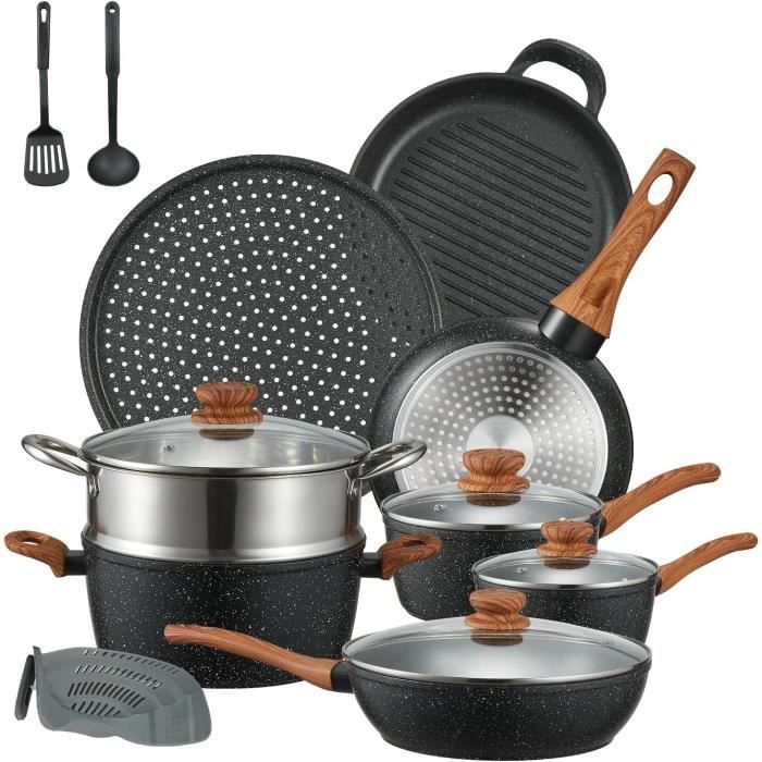 FOHERE Set Poele et Casserole Induction 15 Pièces, Alm Batterie de ...