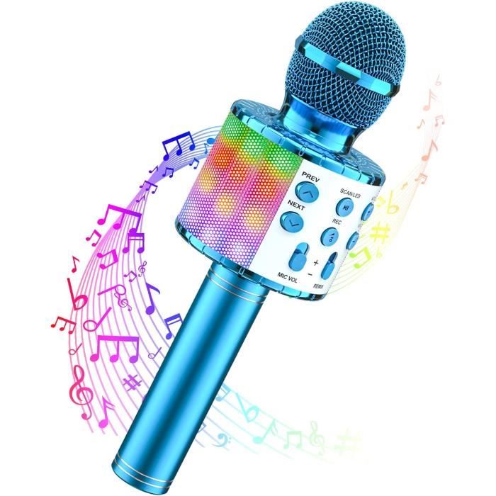 Microphone Sans Fil Bluetooth Karaoké, Portable Karaoké Micro Haut-Parleur Enfant Vec Lumières ...