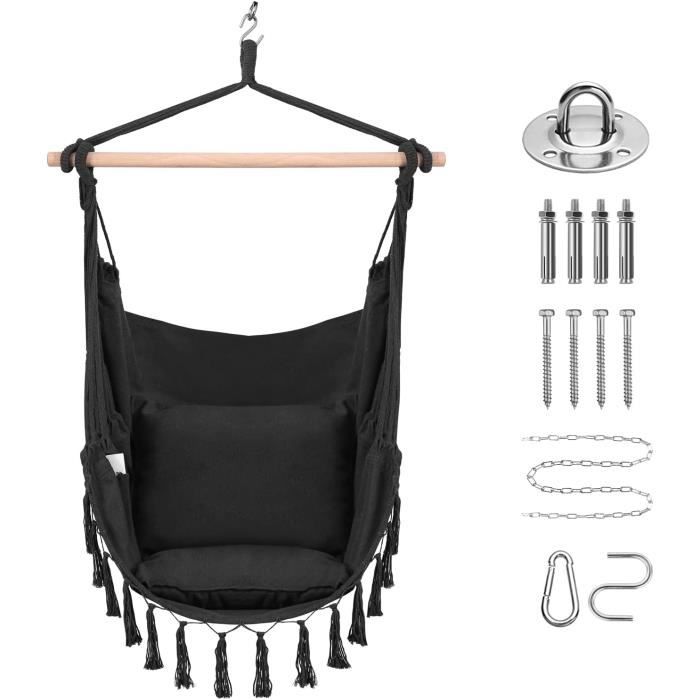 Hamac Chaise Balançoire Toile De Coton TRAHOO - Gris Foncé - Pour ...