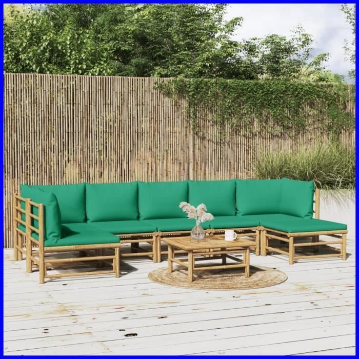 DXBK Salon de jardin 8 pcs avec coussins vert bambou 3155174 ...